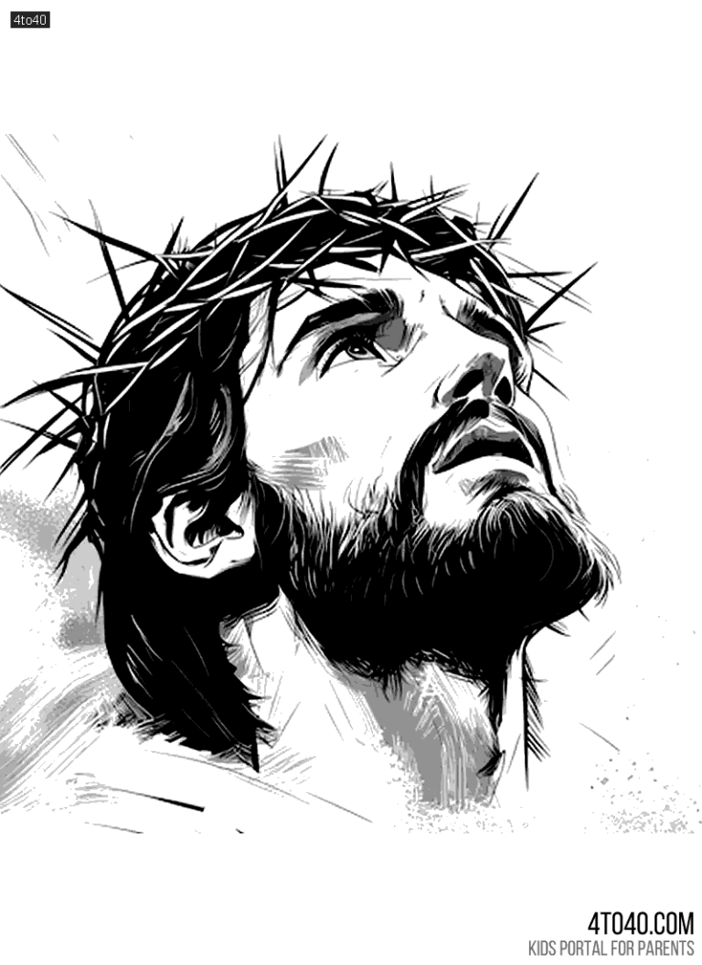 Sketch of Jesus Christ Wearing Crown of Thorns – Kids Portal For Parents